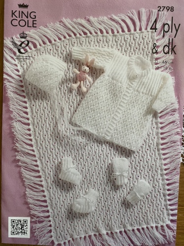King Cole 2798 Coat, Bonnet, Bootees, & Mitts 4 Ply & DK Knitting ...