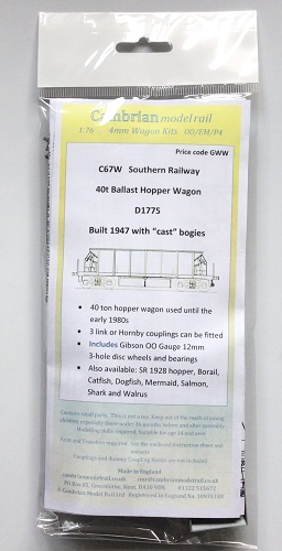 Cambrian C067W SR 40t Ballast Hopper Wagon Kit OO Gauge ...