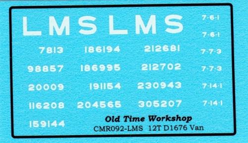 CMR092-LMS 12T Covered Van (Diagram No: D1676) Transfers ...