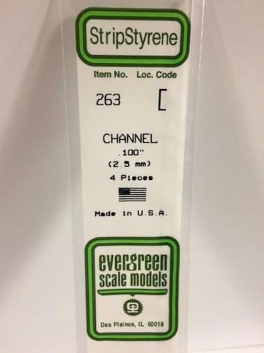 Evergreen EG263 Channel .100" (2.5mm) 4 Strips - themodellerstoolbox.com